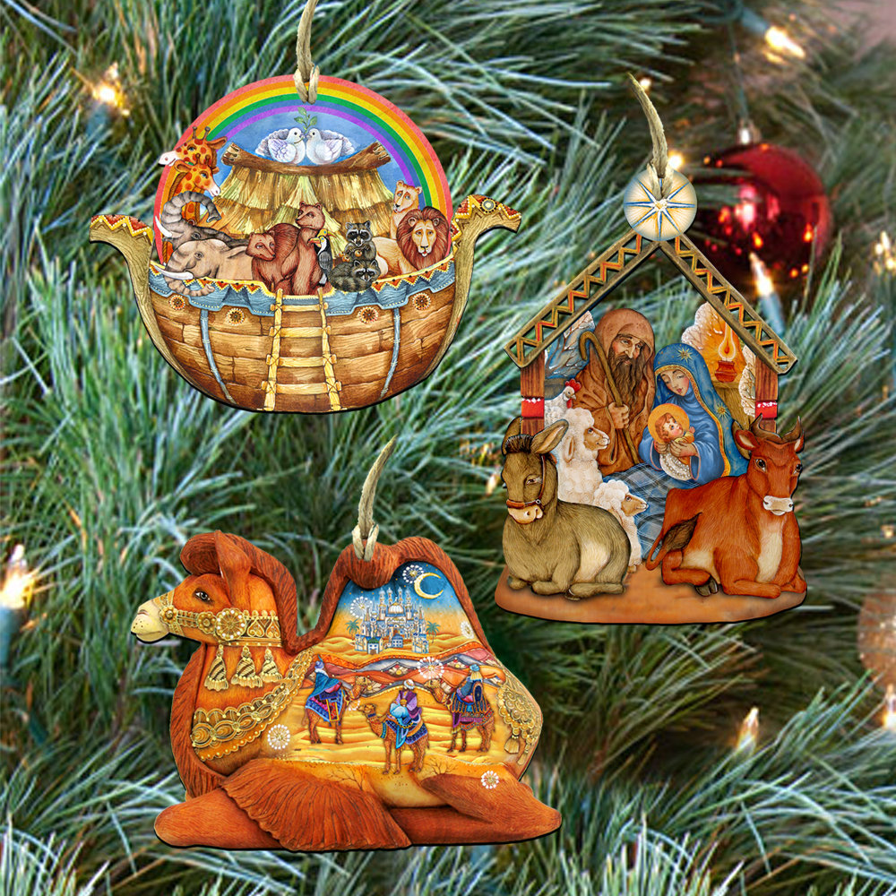 The Holiday Aisle 3 Piece Story of Nativity Holiday Shaped Ornaments Set Wayfair